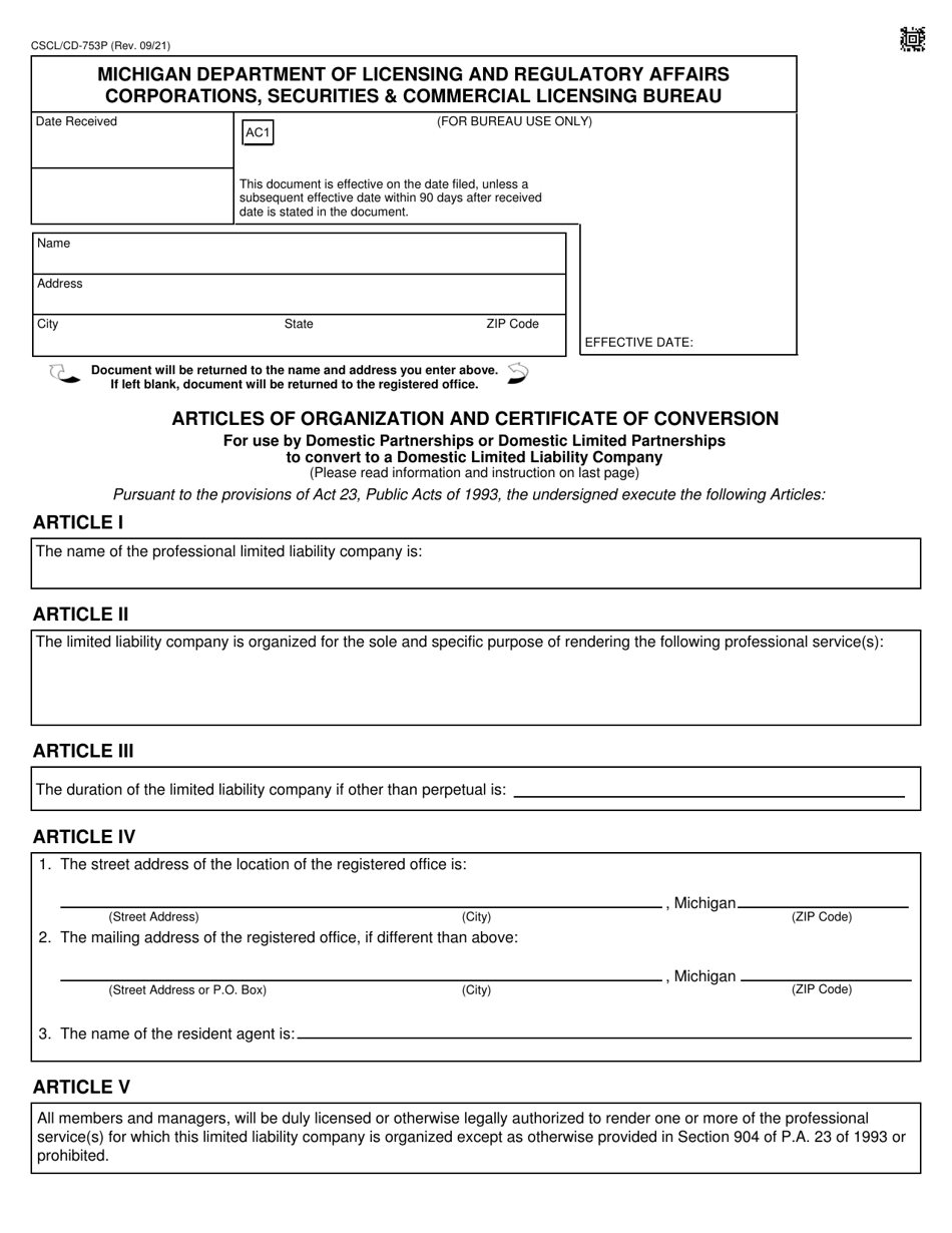 Form CSCL/CD-753P Download Fillable PDF or Fill Online Articles of ...
