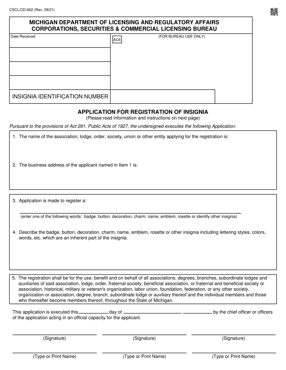 Form CSCL/CD-602 Download Fillable PDF or Fill Online Application for ...