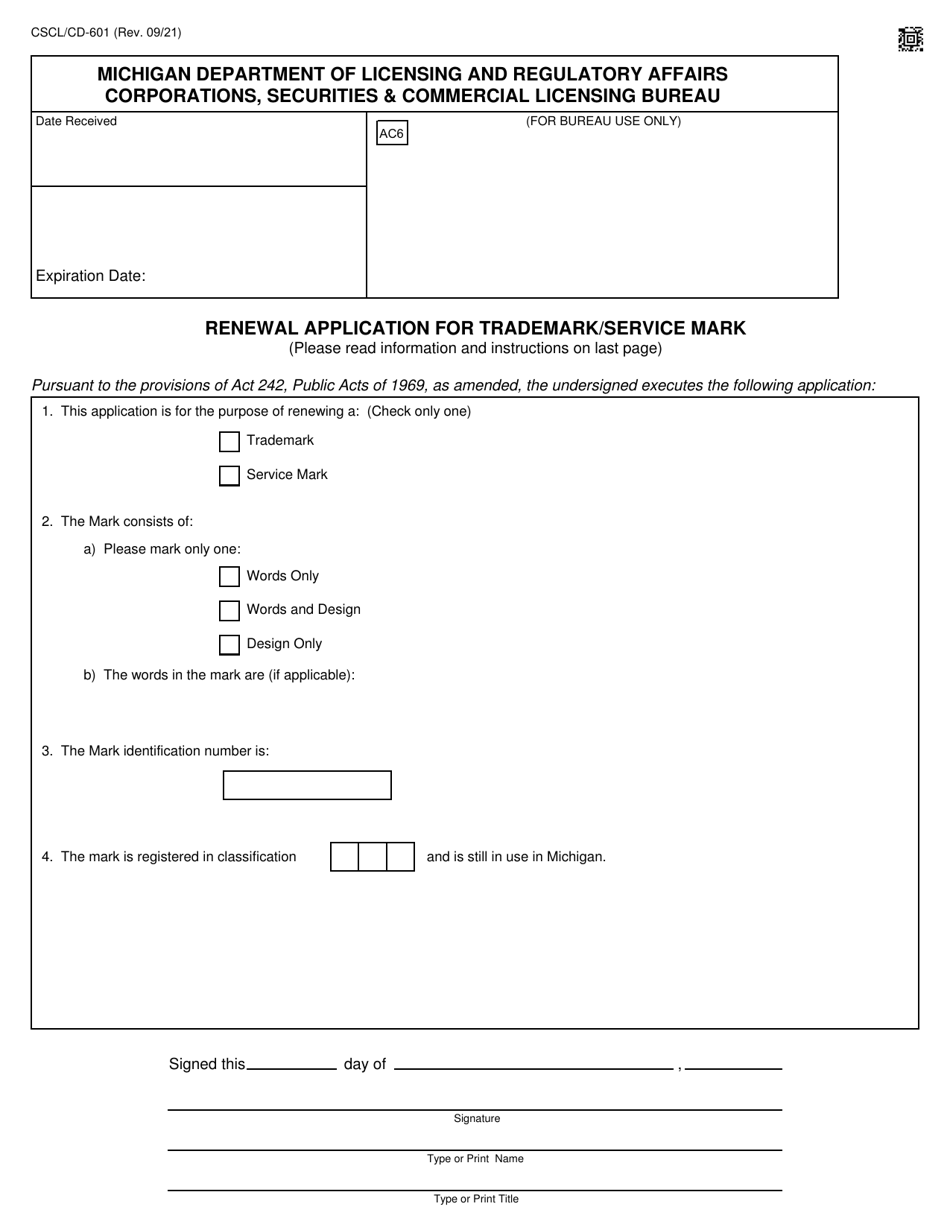 Form CSCL/CD-601 Download Fillable PDF or Fill Online Renewal ...