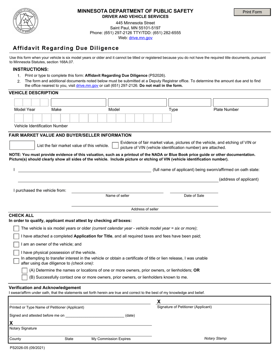 Form PS2026 - Fill Out, Sign Online and Download Fillable PDF ...