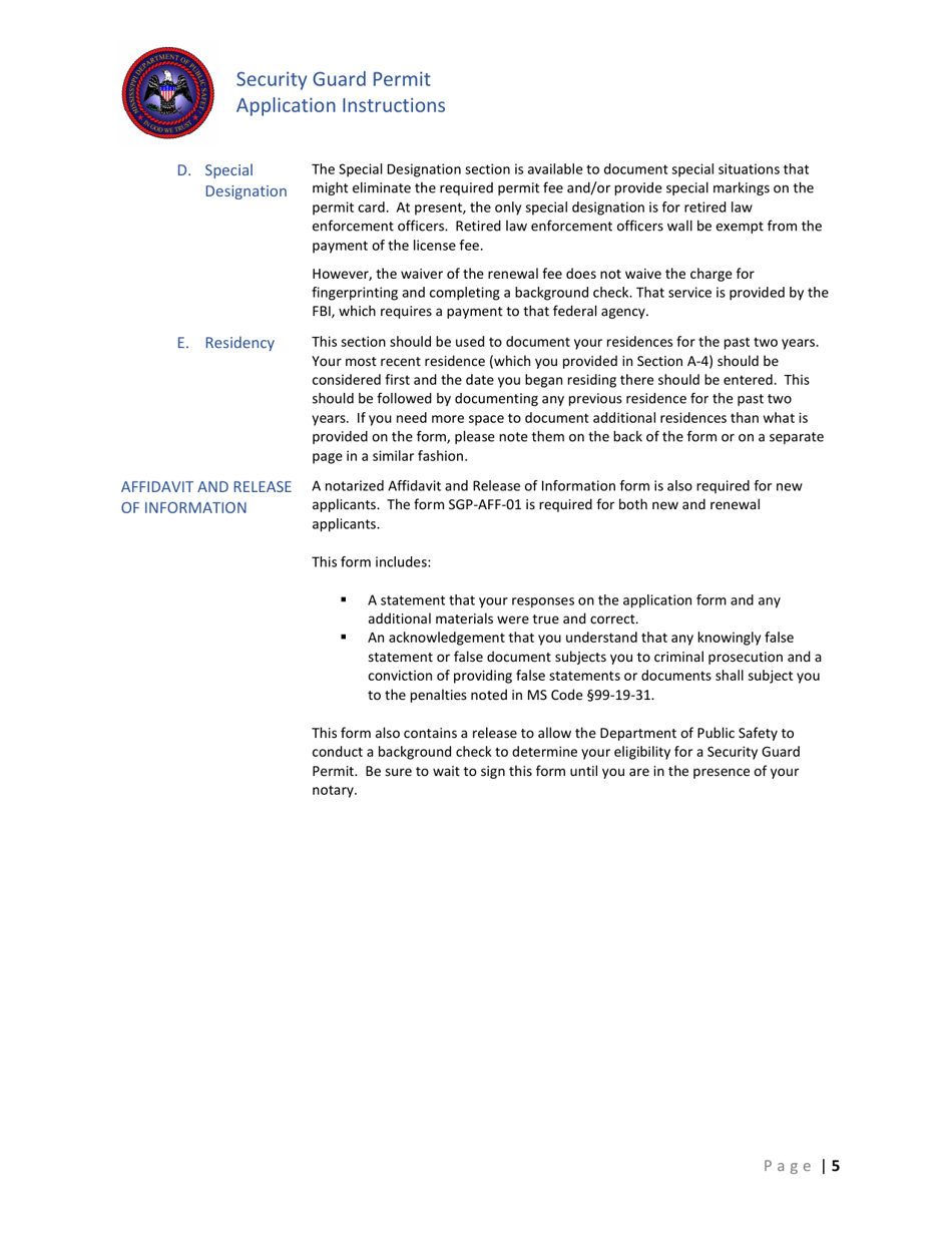 Download Instructions for Form SGP-APP-01 Application for Security Guard Permit PDF | Templateroller
