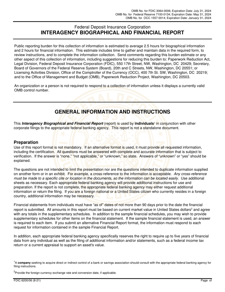FDIC Form 6200/06 Download Fillable PDF or Fill Online Interagency ...
