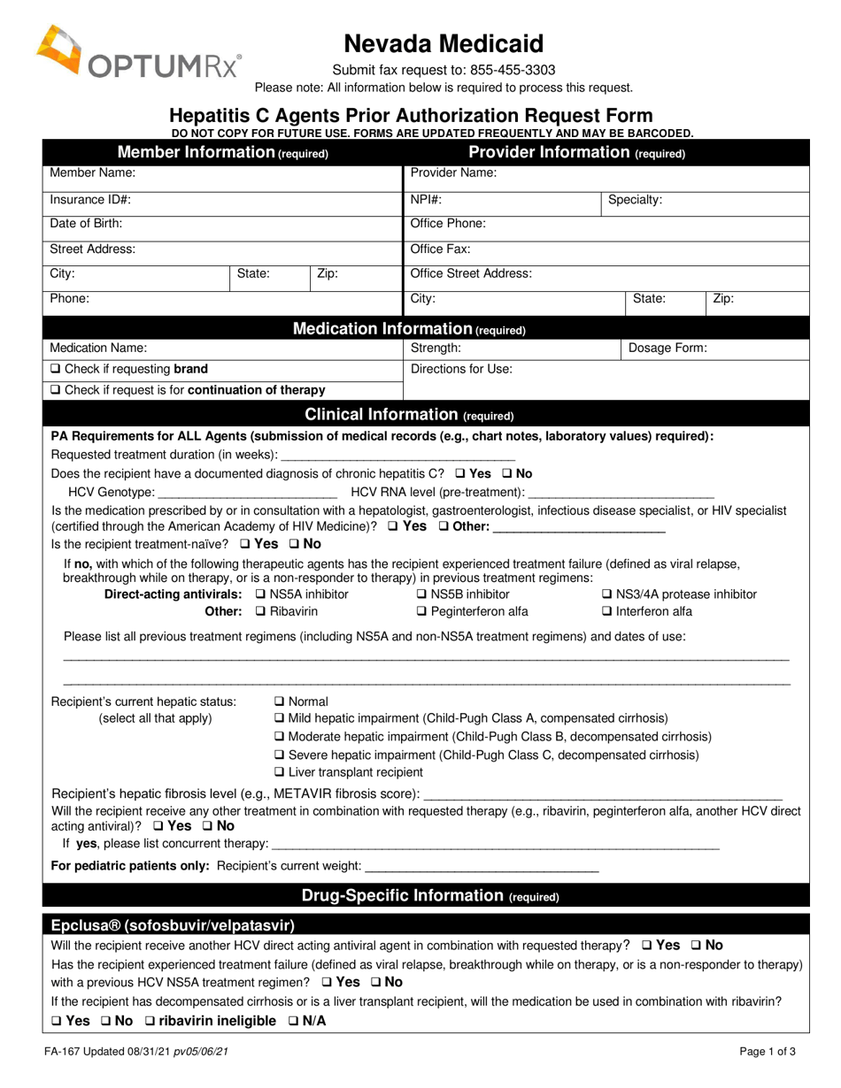 Form FA-167 Download Printable PDF or Fill Online Hepatitis C Agents ...
