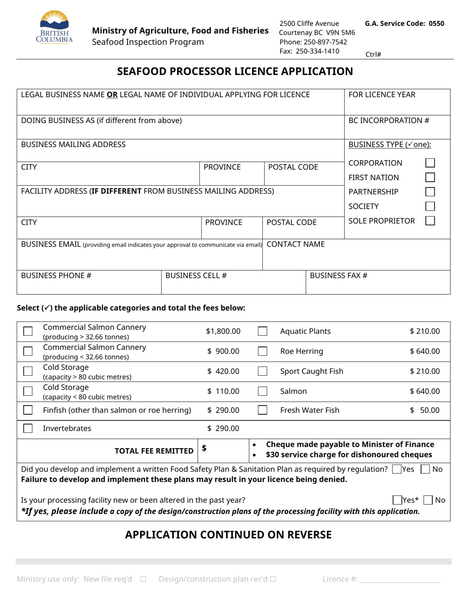 British Columbia Canada Seafood Processor License Application - Fill ...