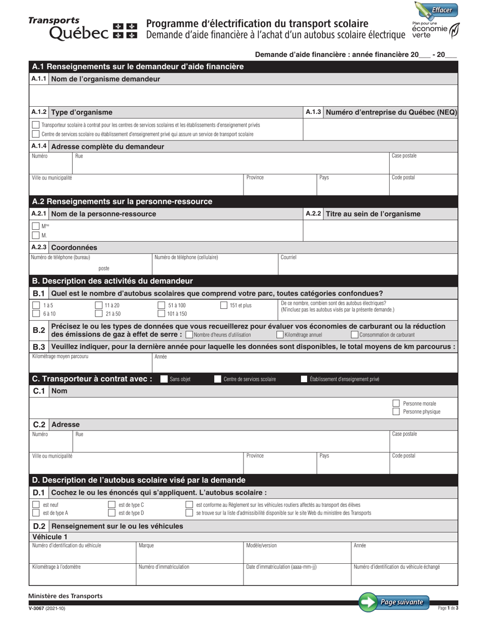 Forme V-3067 - Fill Out, Sign Online and Download Fillable PDF, Quebec ...