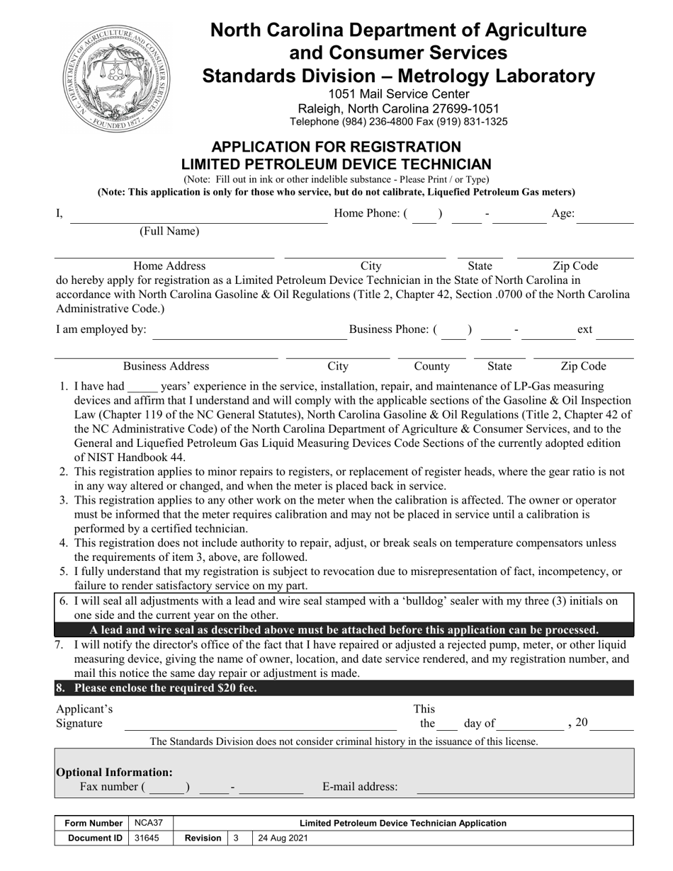 Form NCA37 - Fill Out, Sign Online and Download Printable PDF, North ...