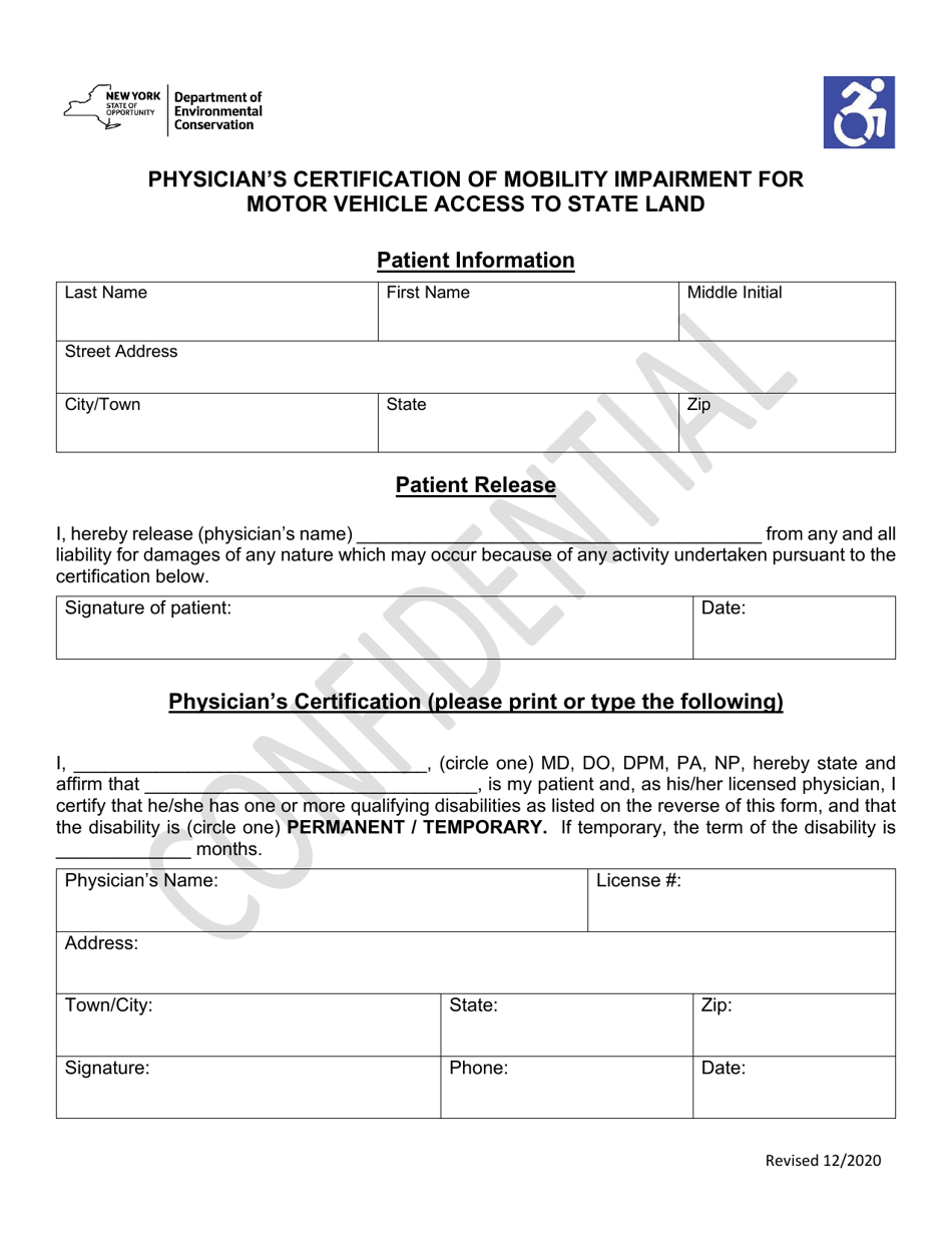 New York Physician's Certification of Mobility Impairment for Motor ...