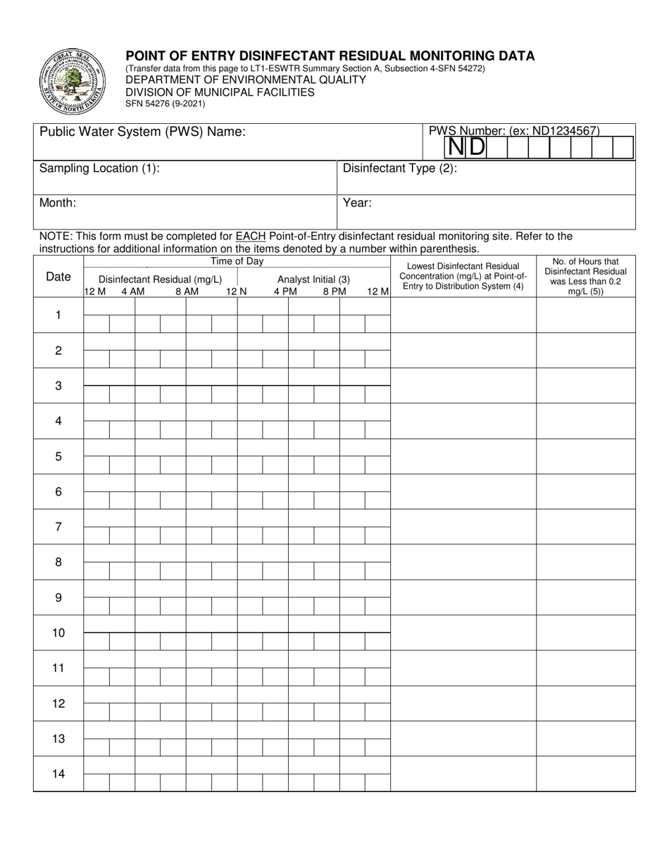 Form SFN54276 Download Fillable PDF or Fill Online Point of Entry ...
