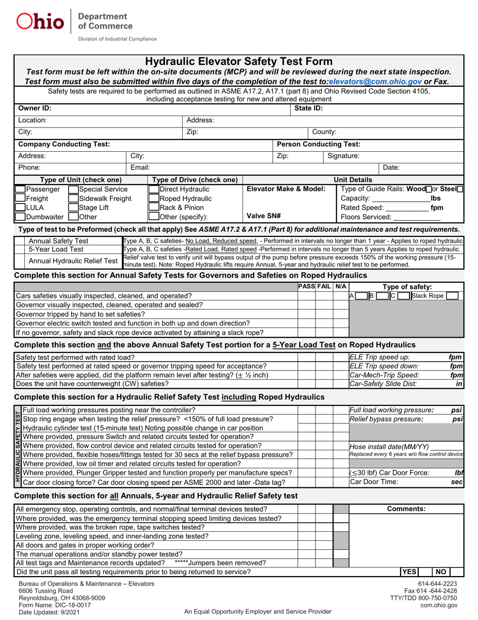 Form DIC-18-0017 Download Fillable PDF or Fill Online Hydraulic ...