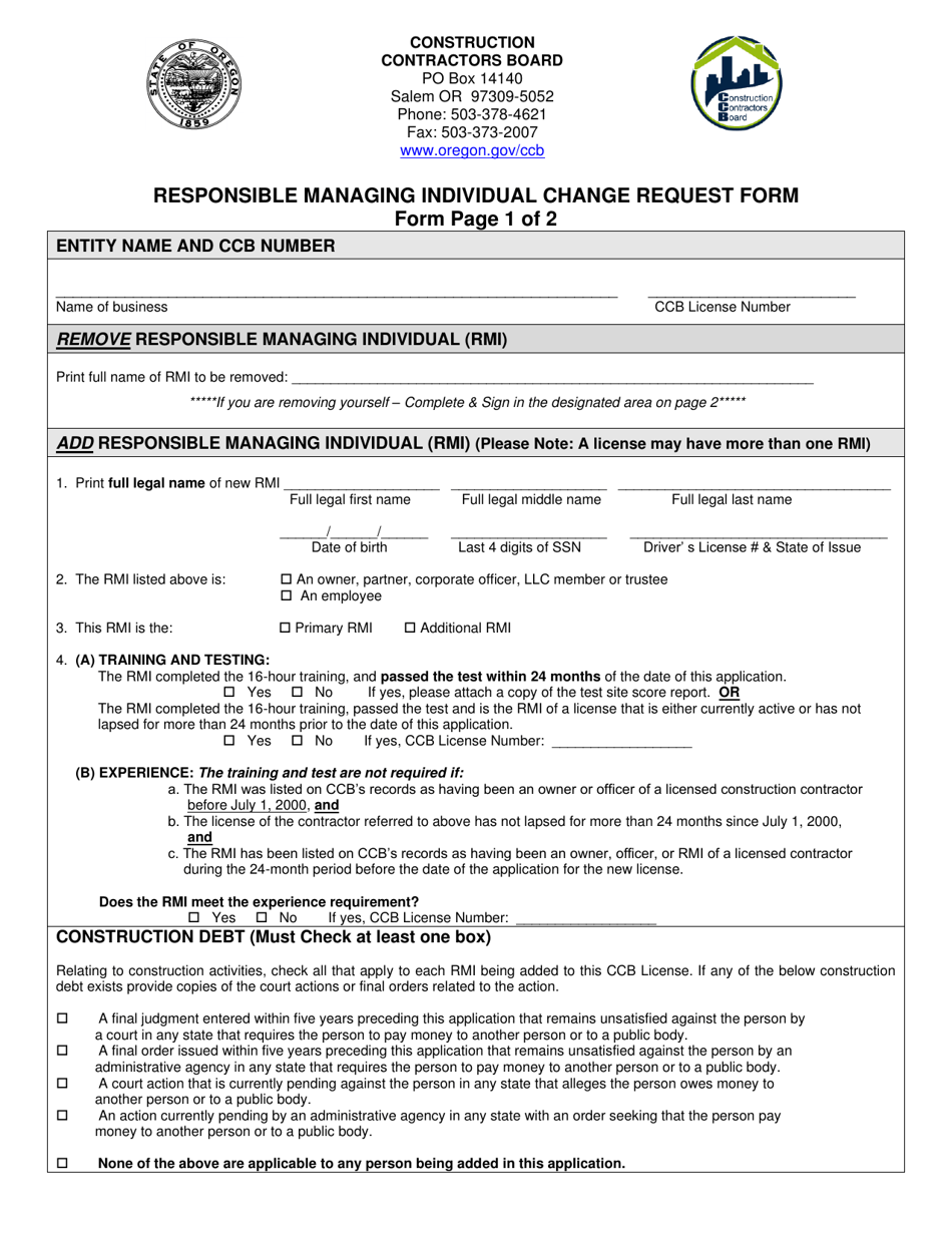 Oregon Responsible Managing Individual Change Request Form - Fill Out ...