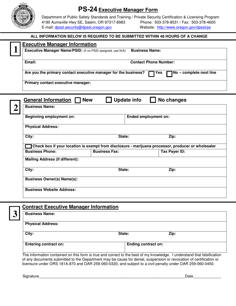Form PS-24 - Fill Out, Sign Online and Download Fillable PDF, Oregon ...