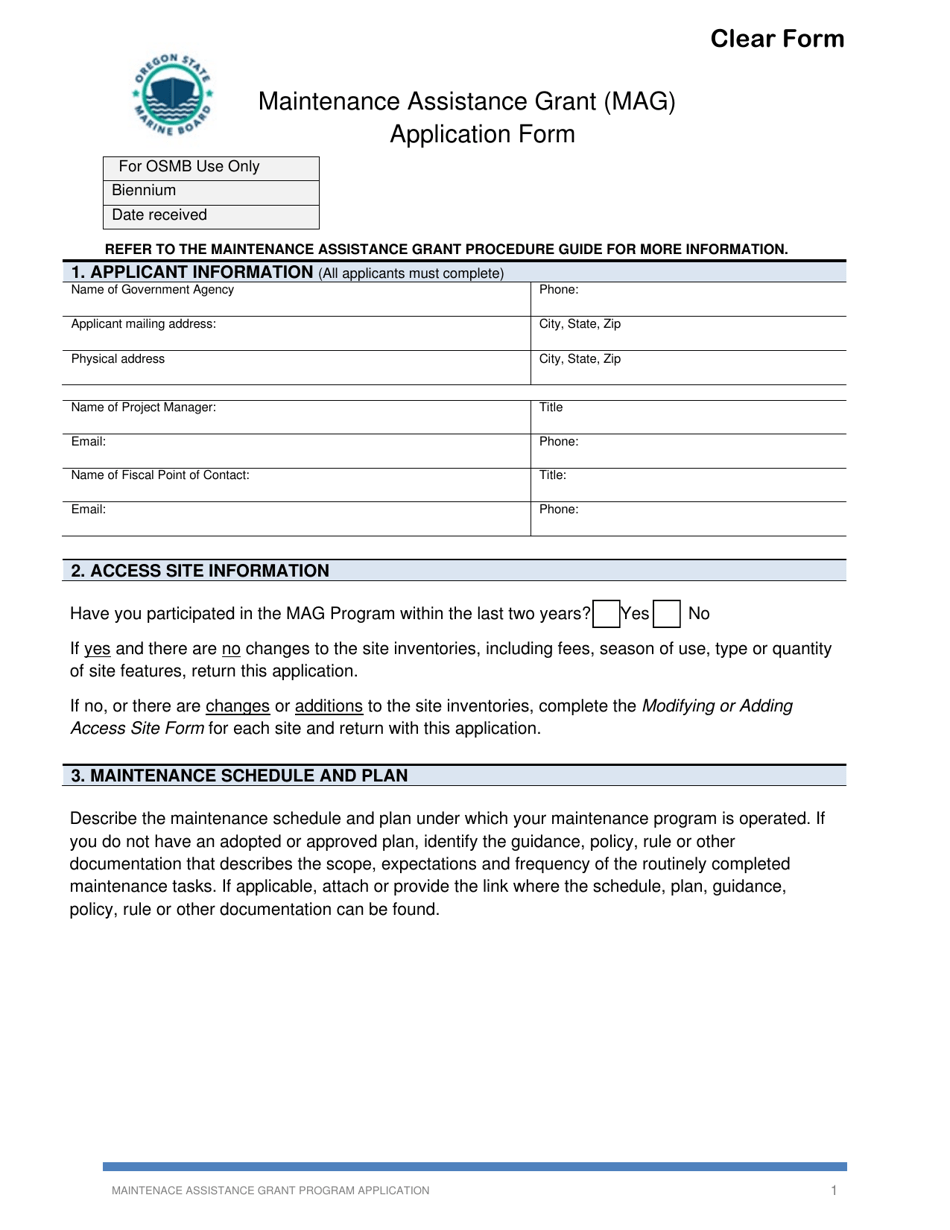 Oregon Maintenance Assistance Grant (Mag) Application Form - Fill Out ...