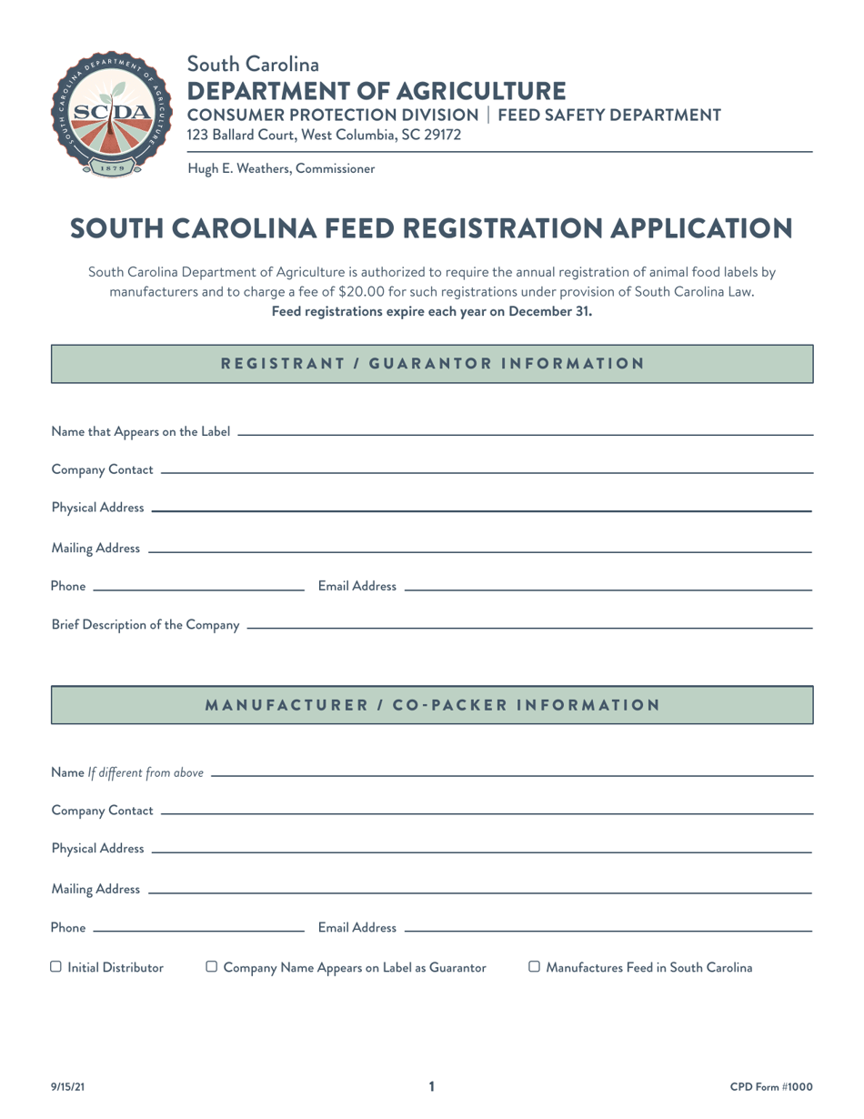 CPD Form 1000 Download Fillable PDF or Fill Online South Carolina Feed ...