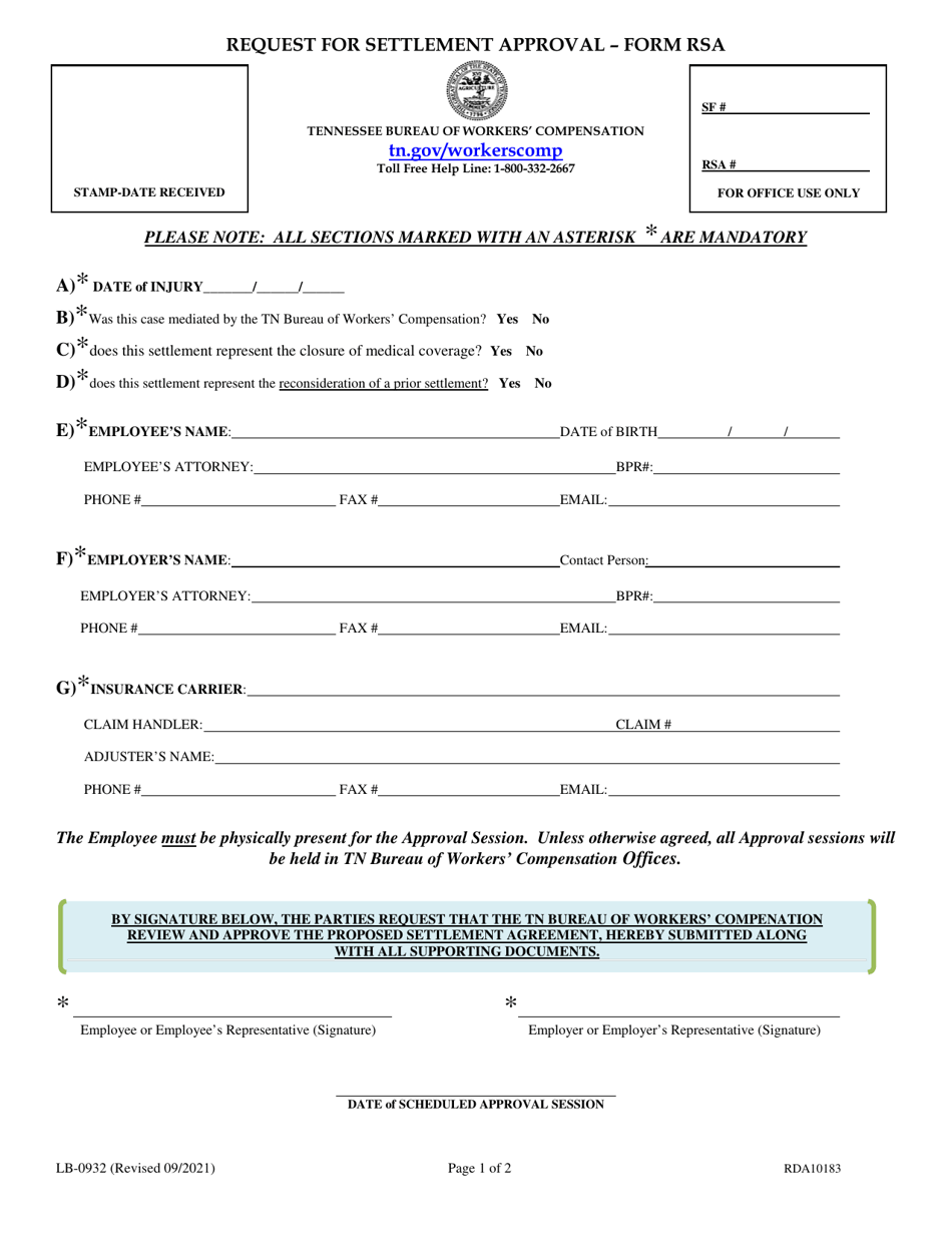 Form RSA (LB-0932) - Fill Out, Sign Online and Download Printable PDF ...