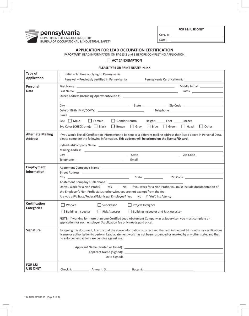 Form LIBI-607L Download Fillable PDF or Fill Online Application for ...