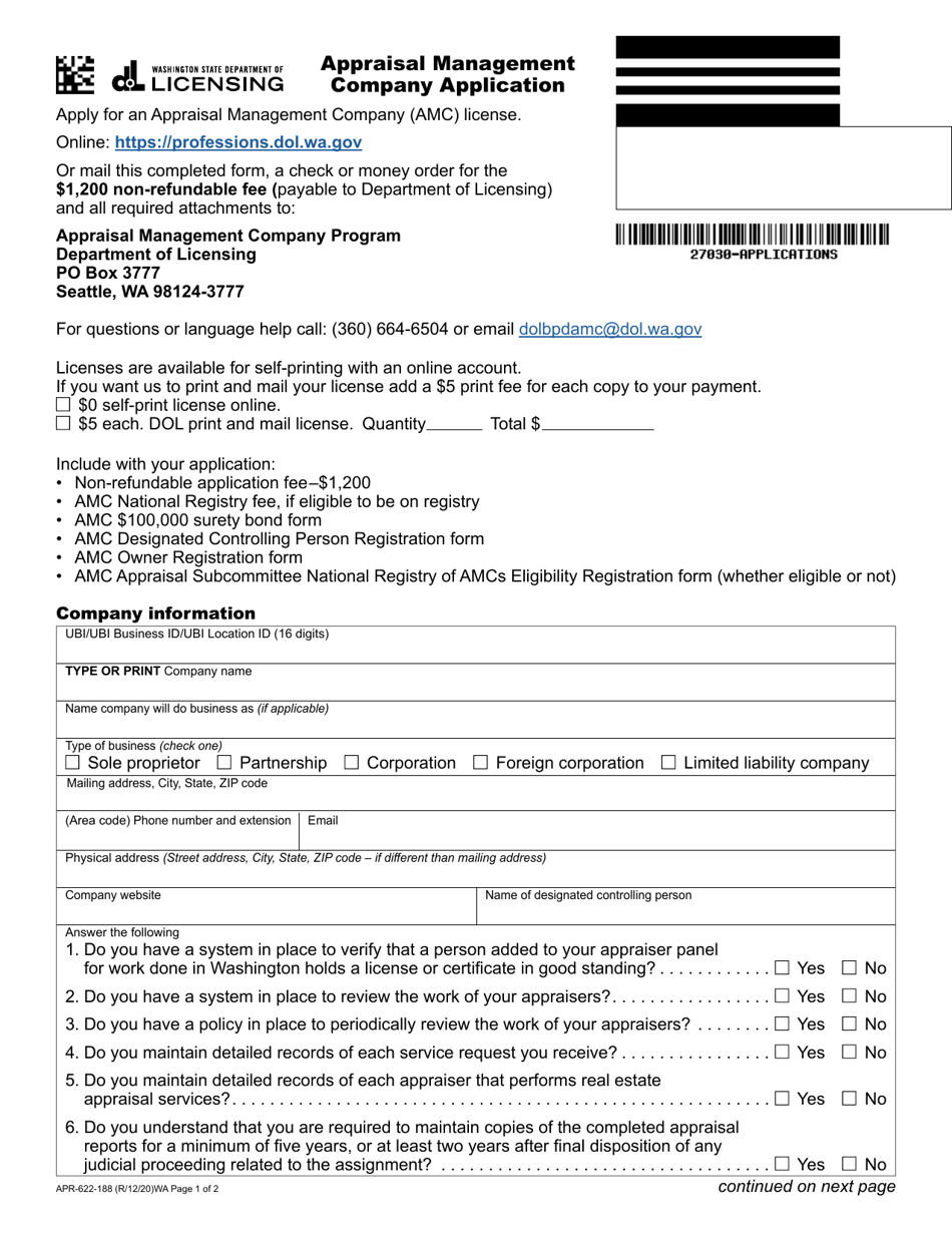 Form APR-622-188 Download Fillable PDF or Fill Online Appraisal ...