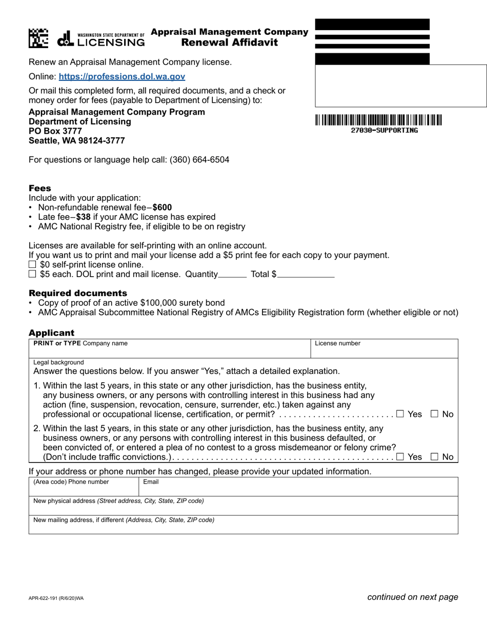 Form APR-622-191 Download Fillable PDF or Fill Online Appraisal ...