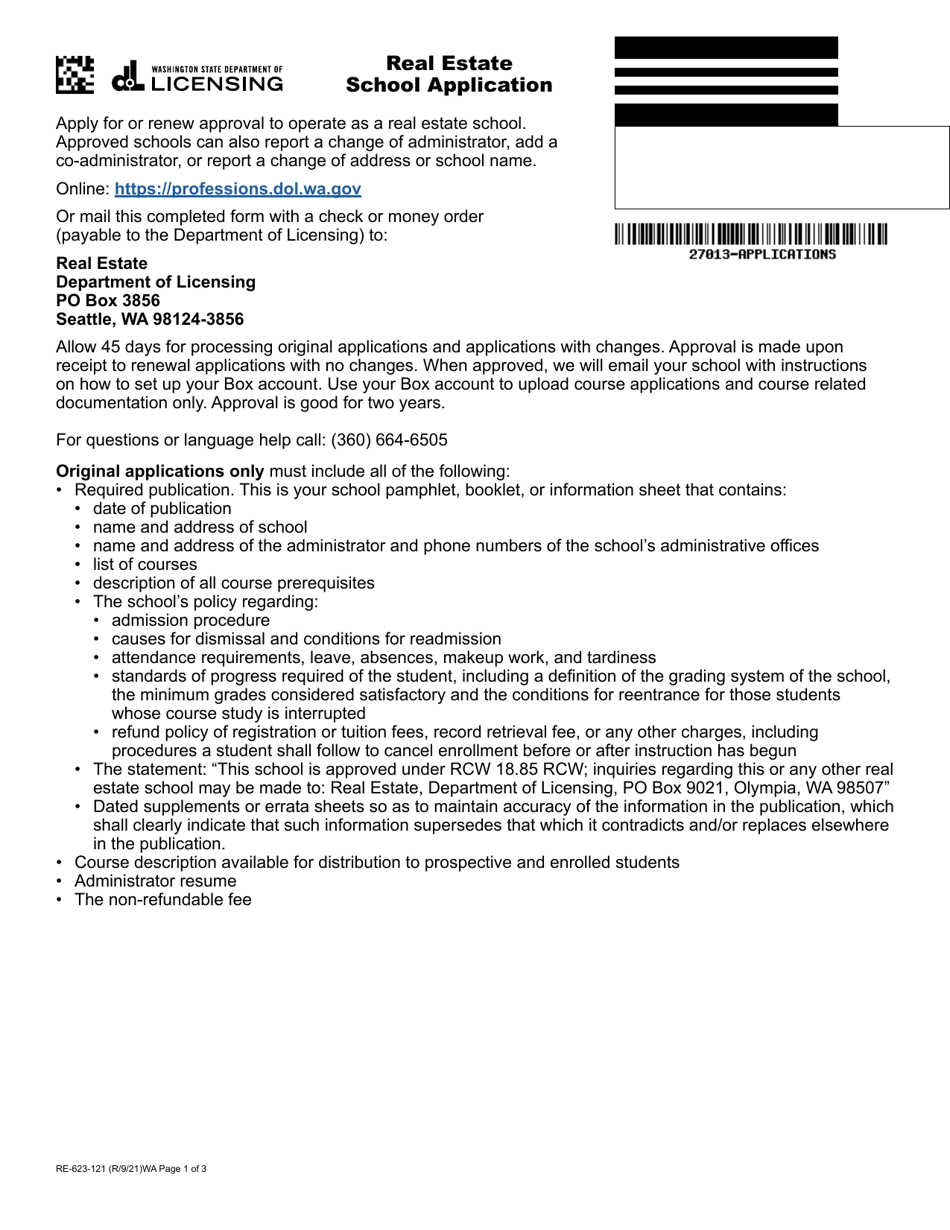 Form RE-623-121 Download Fillable PDF or Fill Online Real Estate School ...
