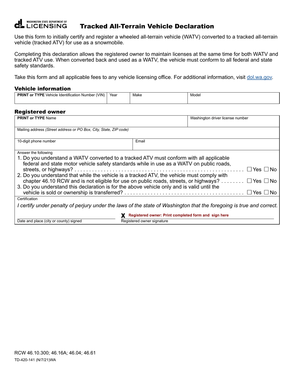 Form TD-420-141 - Fill Out, Sign Online and Download Fillable PDF ...