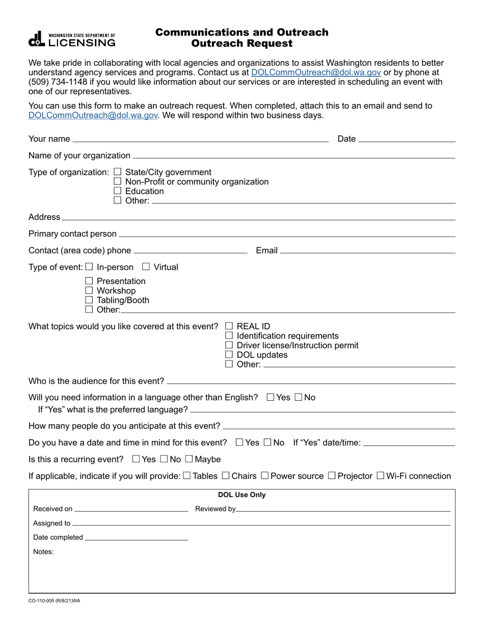 Form CO-110-005 Download Fillable PDF or Fill Online Communications and ...