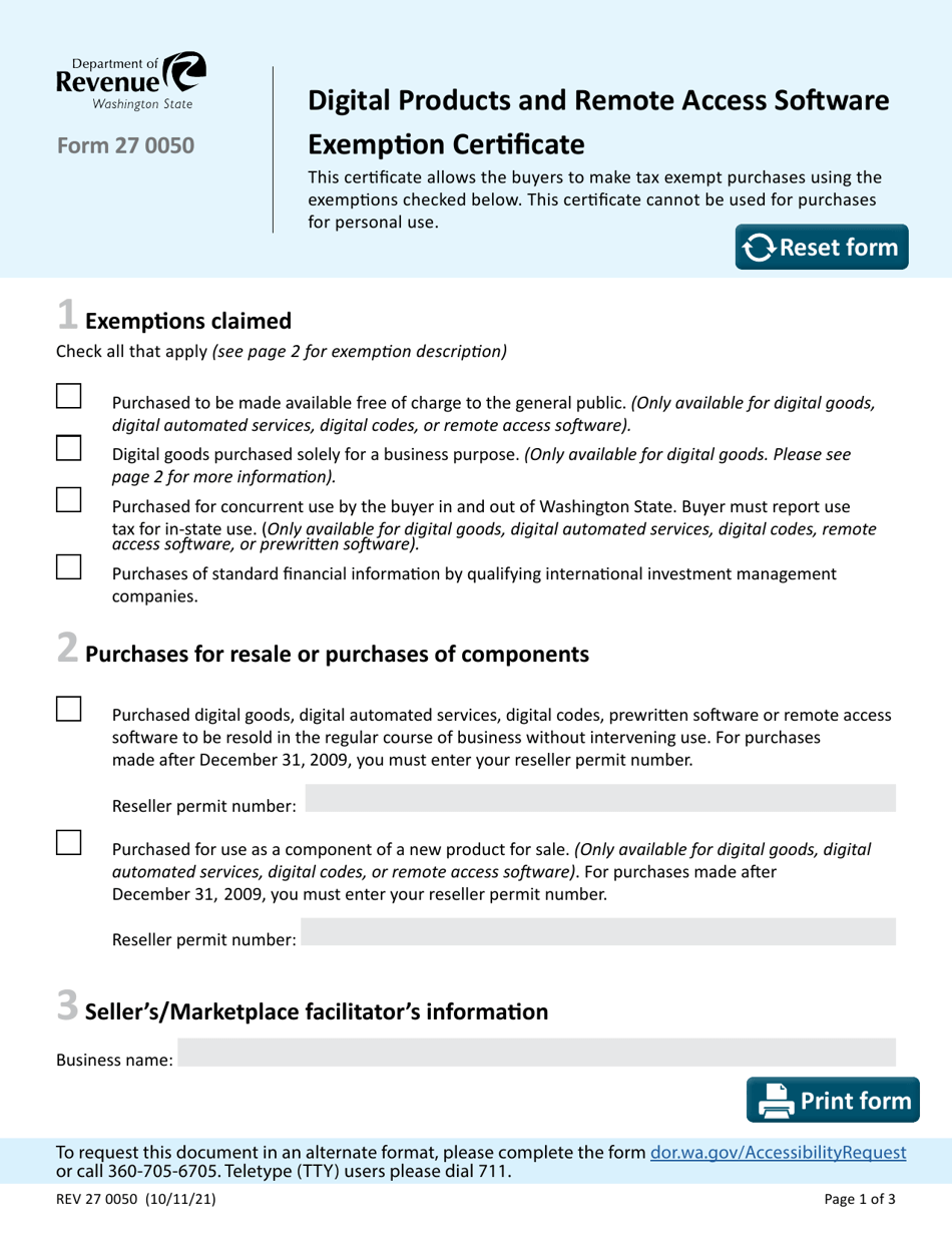 Form REV27 0050 Download Fillable PDF or Fill Online Digital Products and Remote Access Software ...