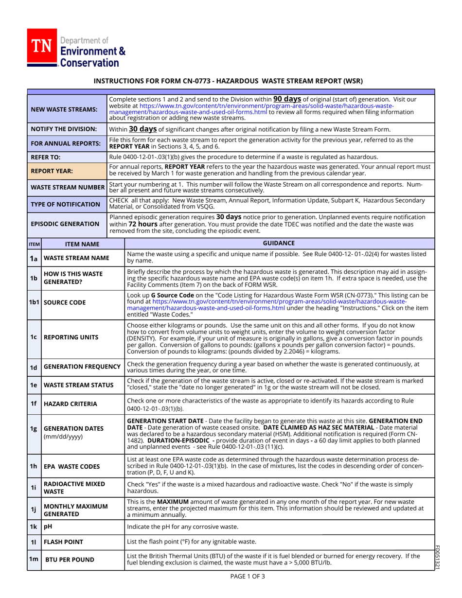 Download Instructions for Form CN-0773 Hazardous Waste Stream Report ...
