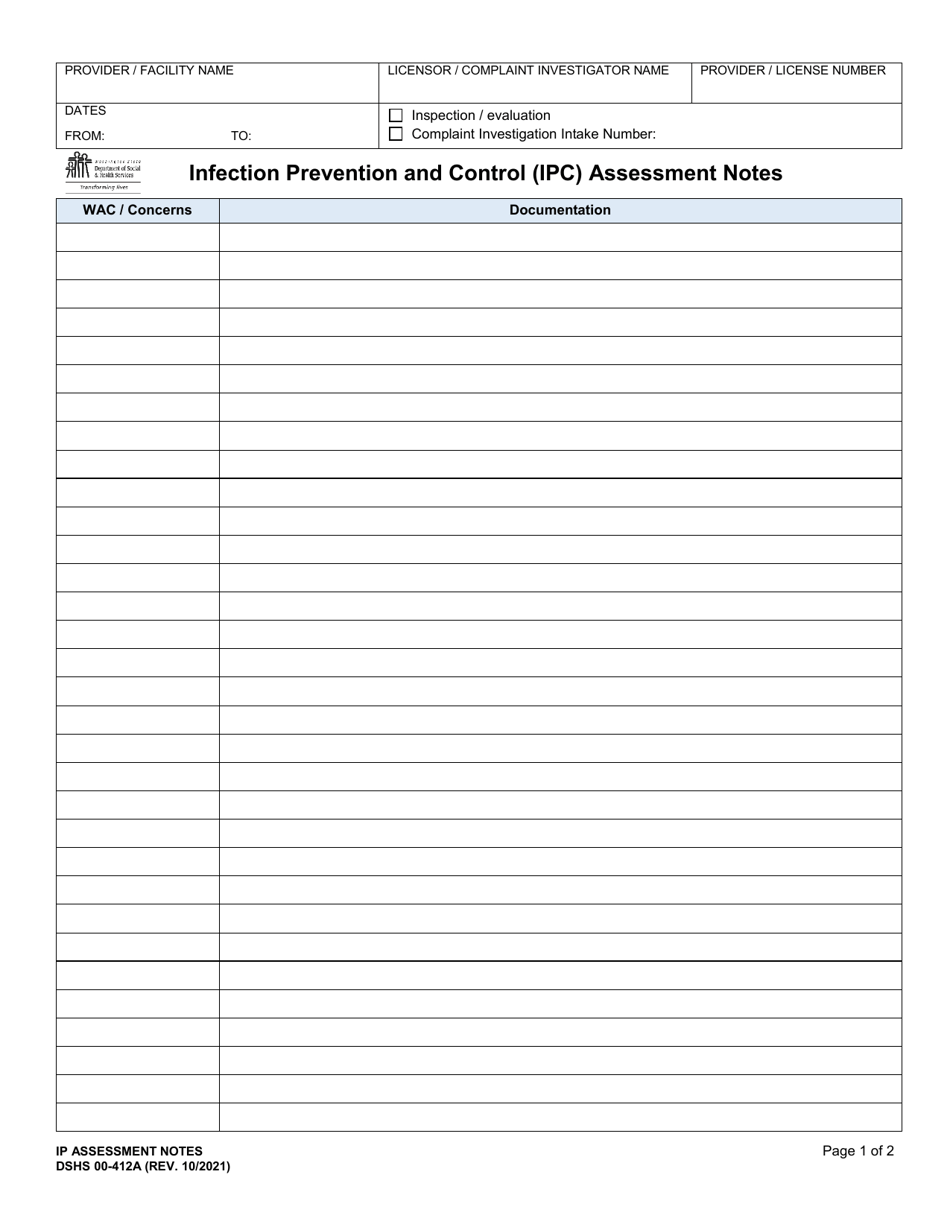 DSHS Form 00-412A Download Printable PDF or Fill Online Infection ...