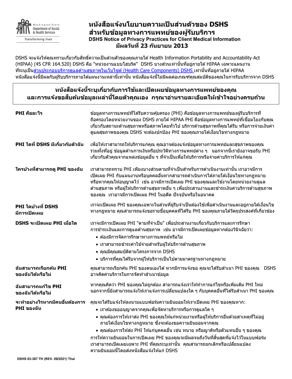 DSHS Form 03-387 Download Printable PDF or Fill Online Dshs Notice of ...