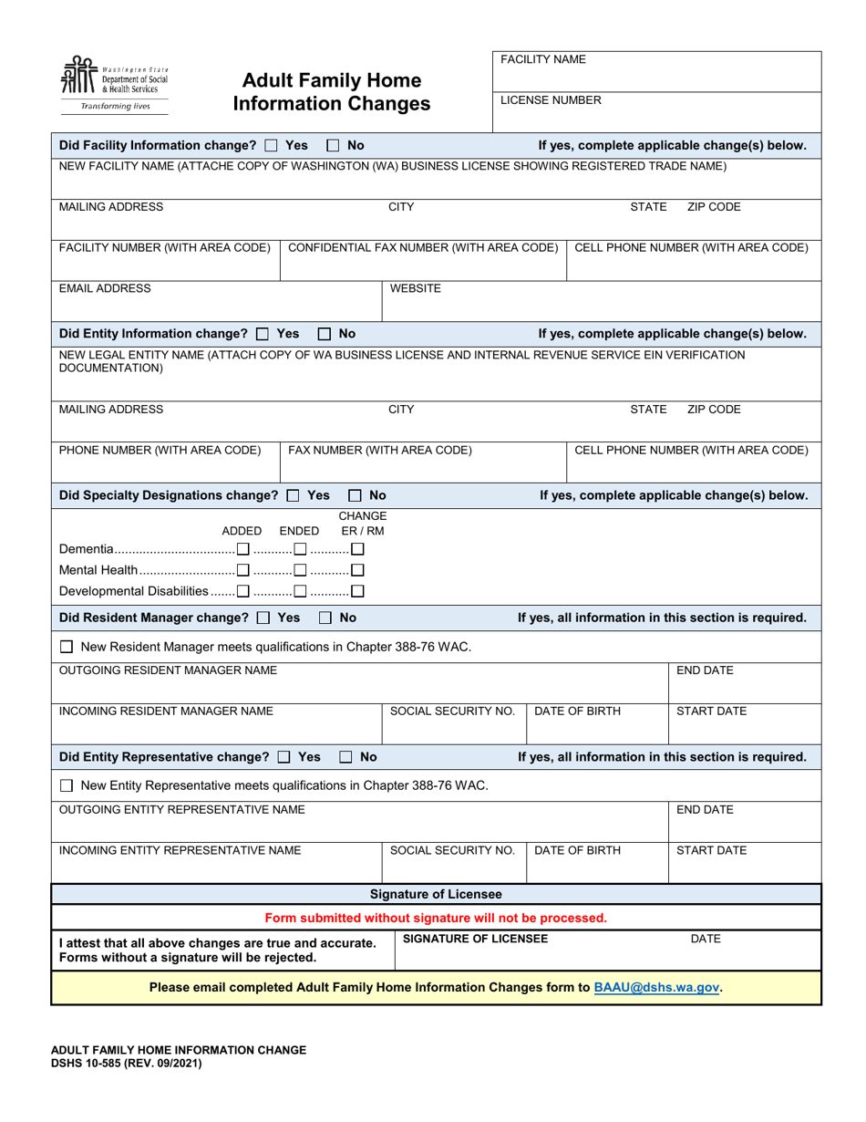 Dshs Form 10-585 Download Printable Pdf Or Fill Online Adult Family ...