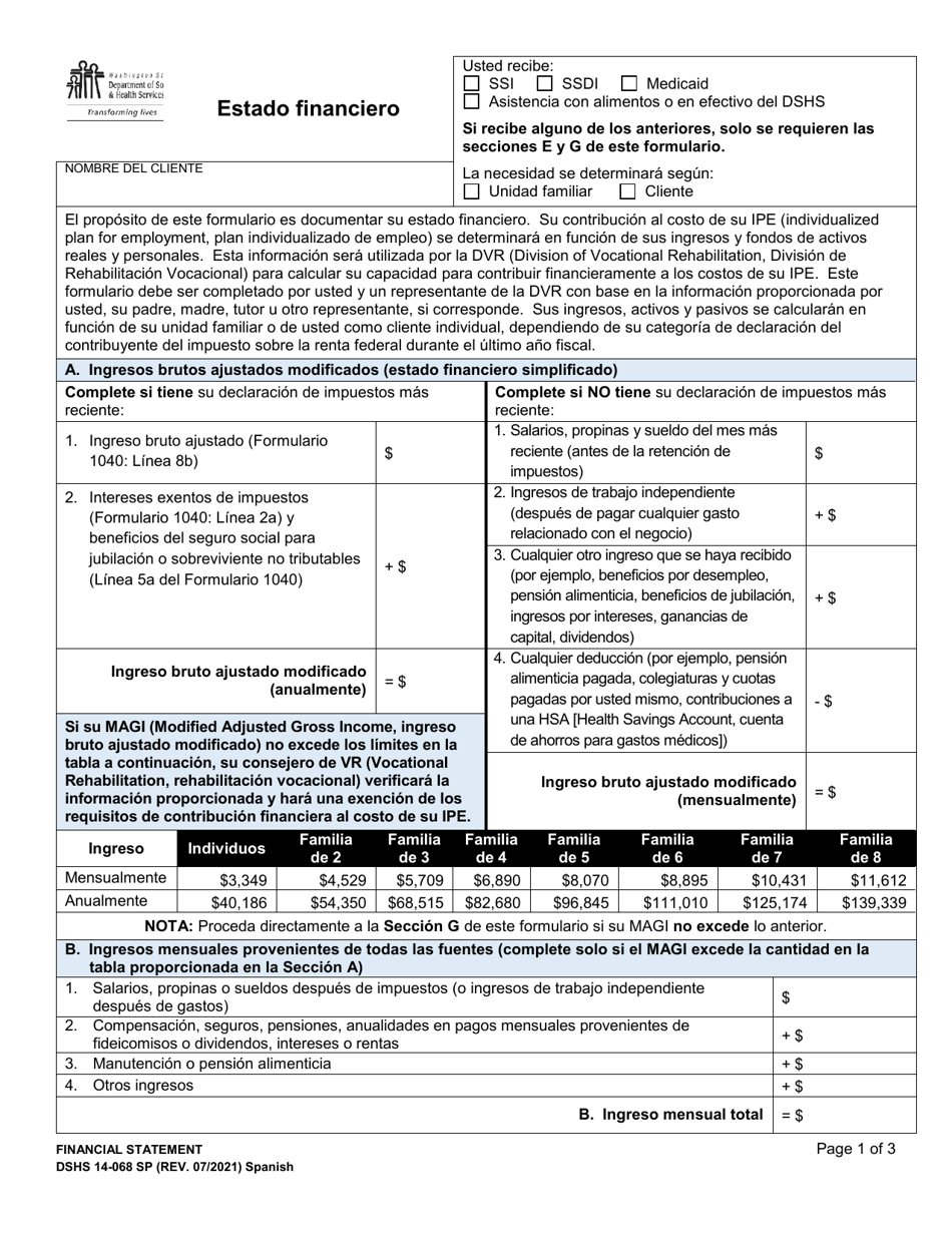 DSHS Formulario 14-068 - Fill Out, Sign Online and Download Printable ...