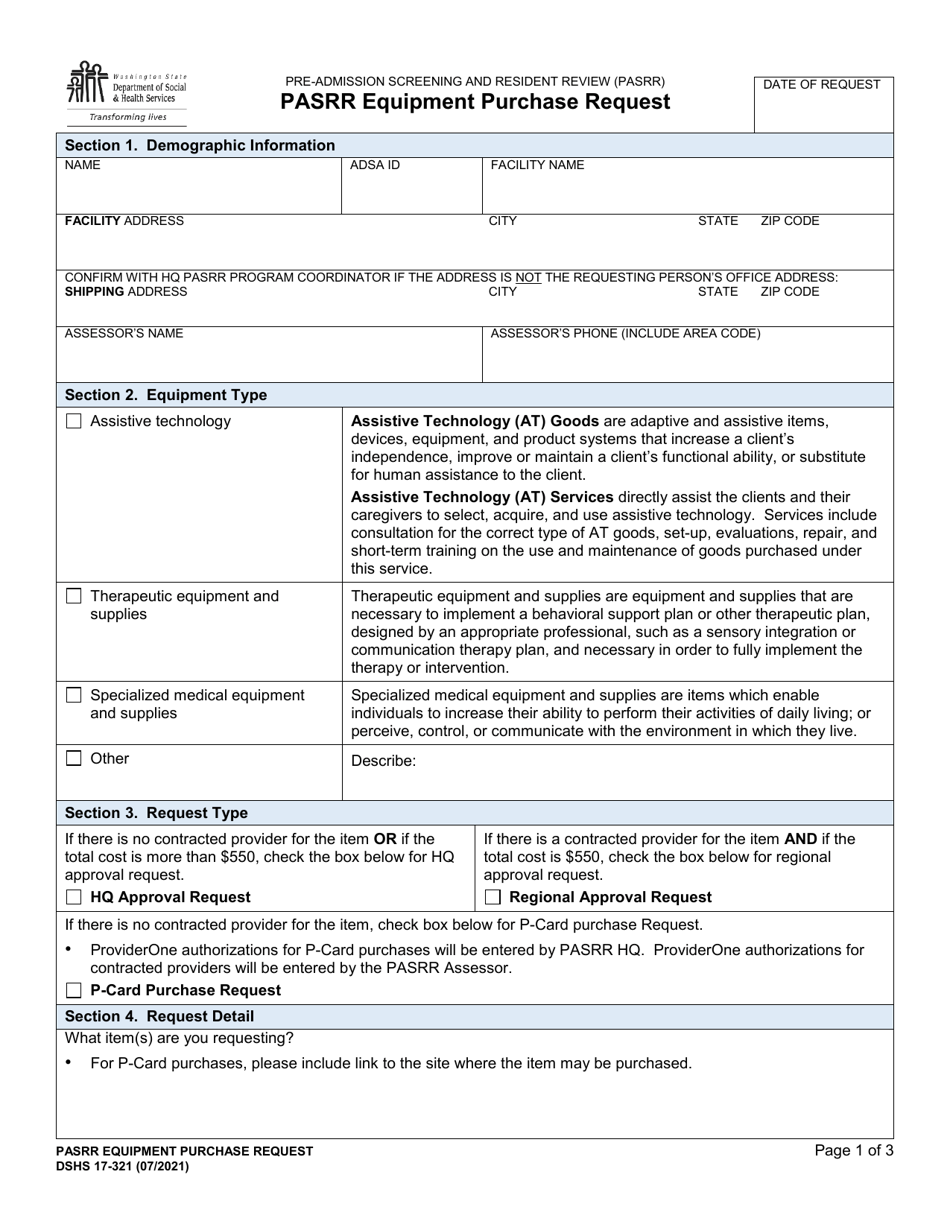 DSHS Form 17-321 - Fill Out, Sign Online and Download Printable PDF ...