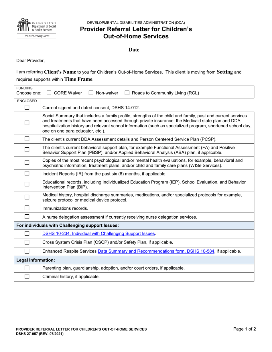 DSHS Form 27-057 Download Printable PDF or Fill Online Provider ...