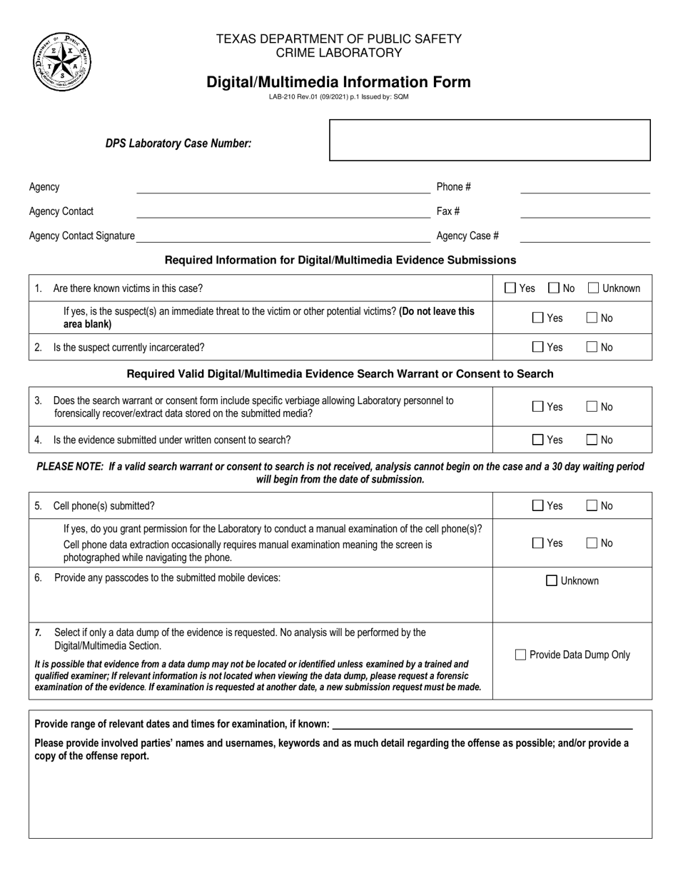 Form LAB-210 Download Printable PDF or Fill Online Digital/Multimedia ...