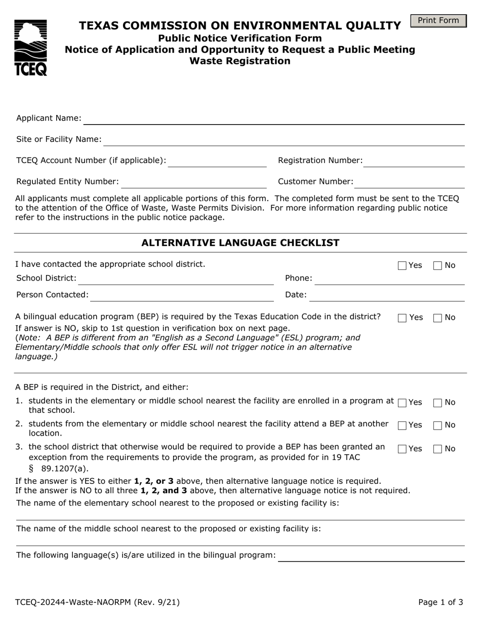Form TCEQ-20244-WASTE-NAORPM - Fill Out, Sign Online and Download ...