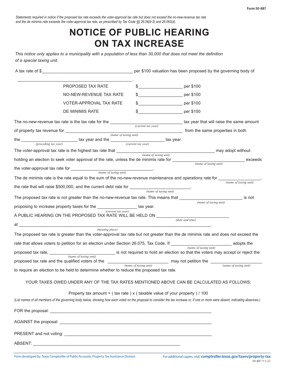 Form 50-887 - Fill Out, Sign Online and Download Printable PDF, Texas ...