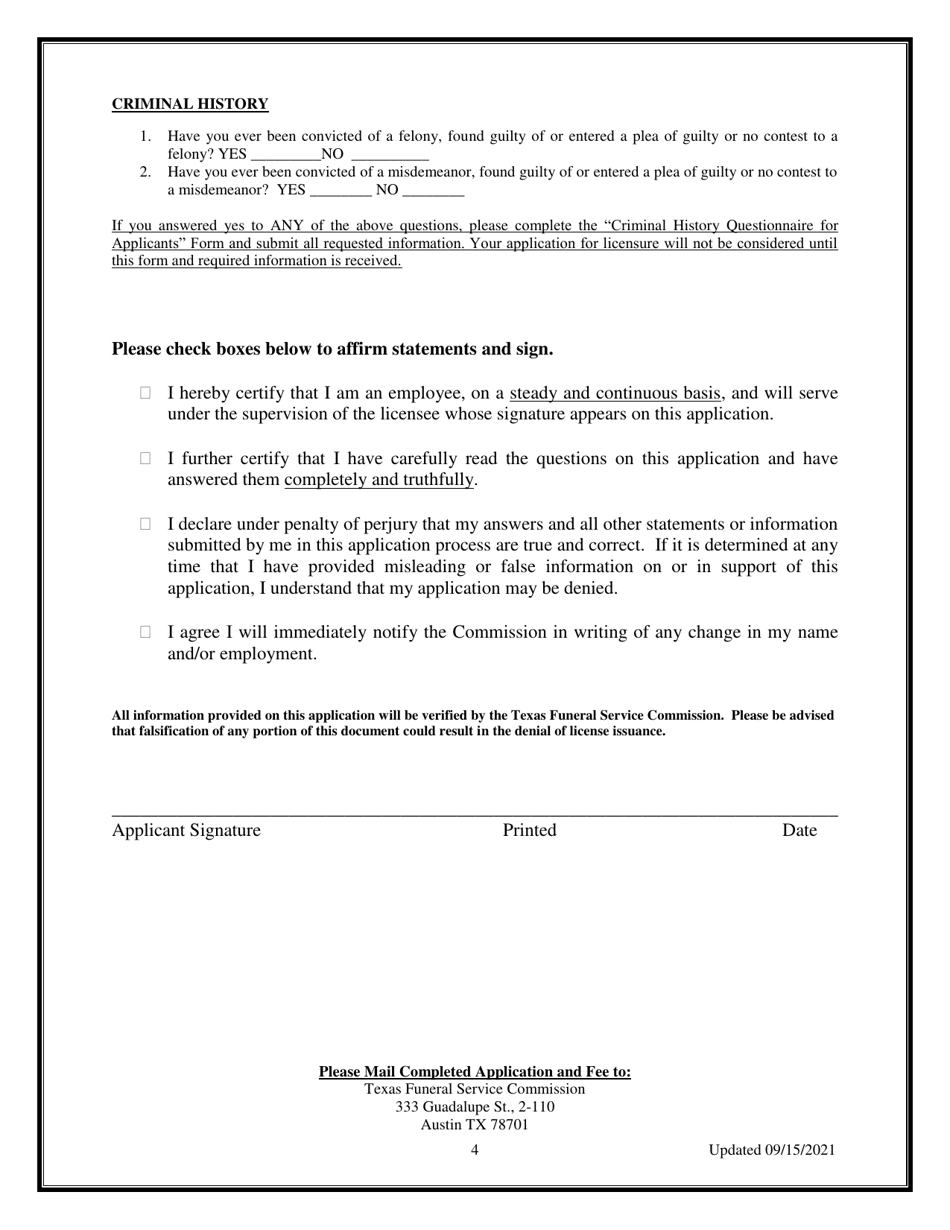 Texas Provisional Embalmer Application - Fill Out, Sign Online and Download PDF | Templateroller