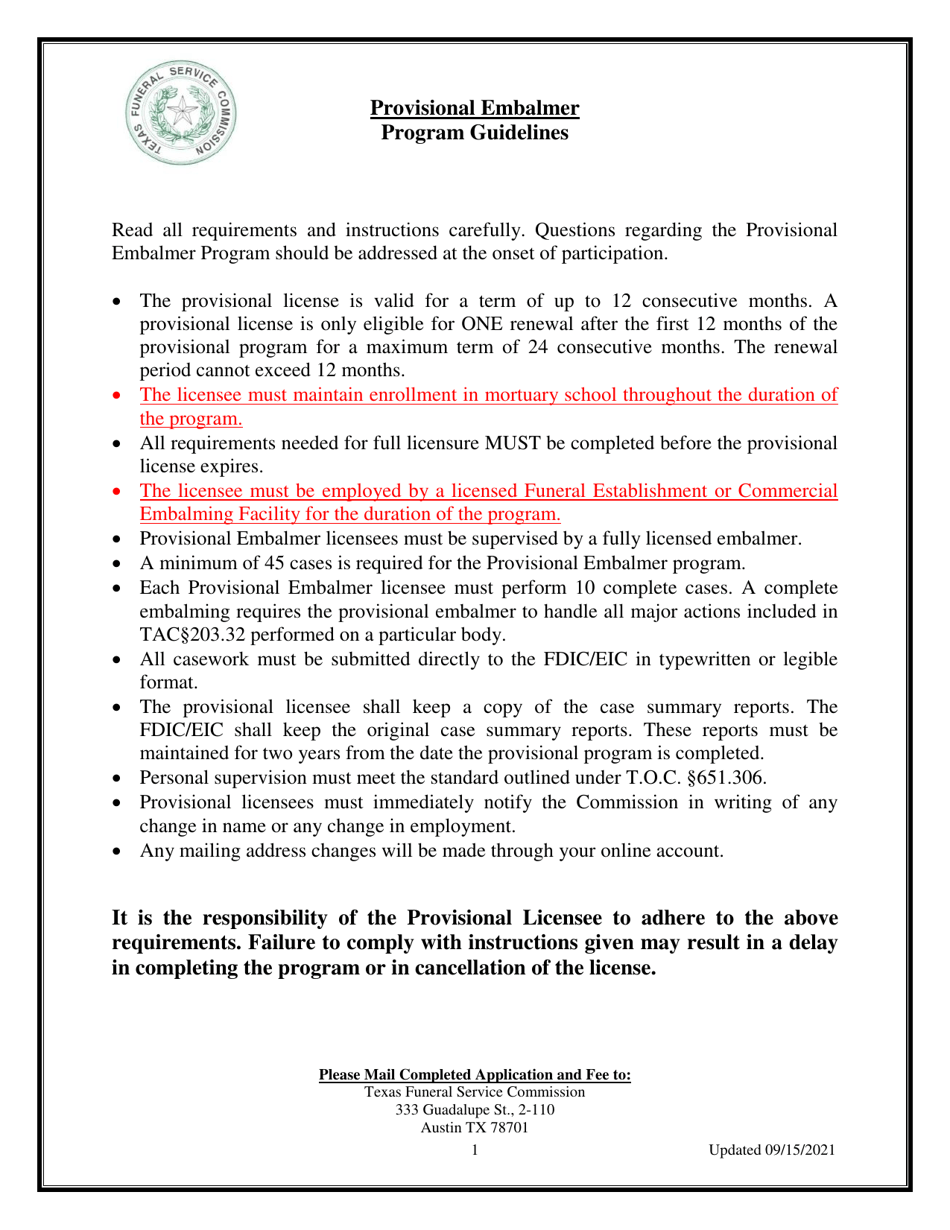 Texas Provisional Embalmer Application - Fill Out, Sign Online and ...
