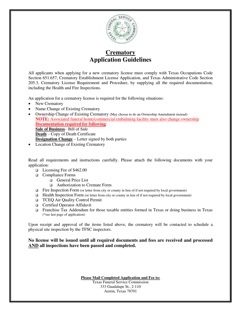 Texas New Crematory Application - Fill Out, Sign Online and Download ...