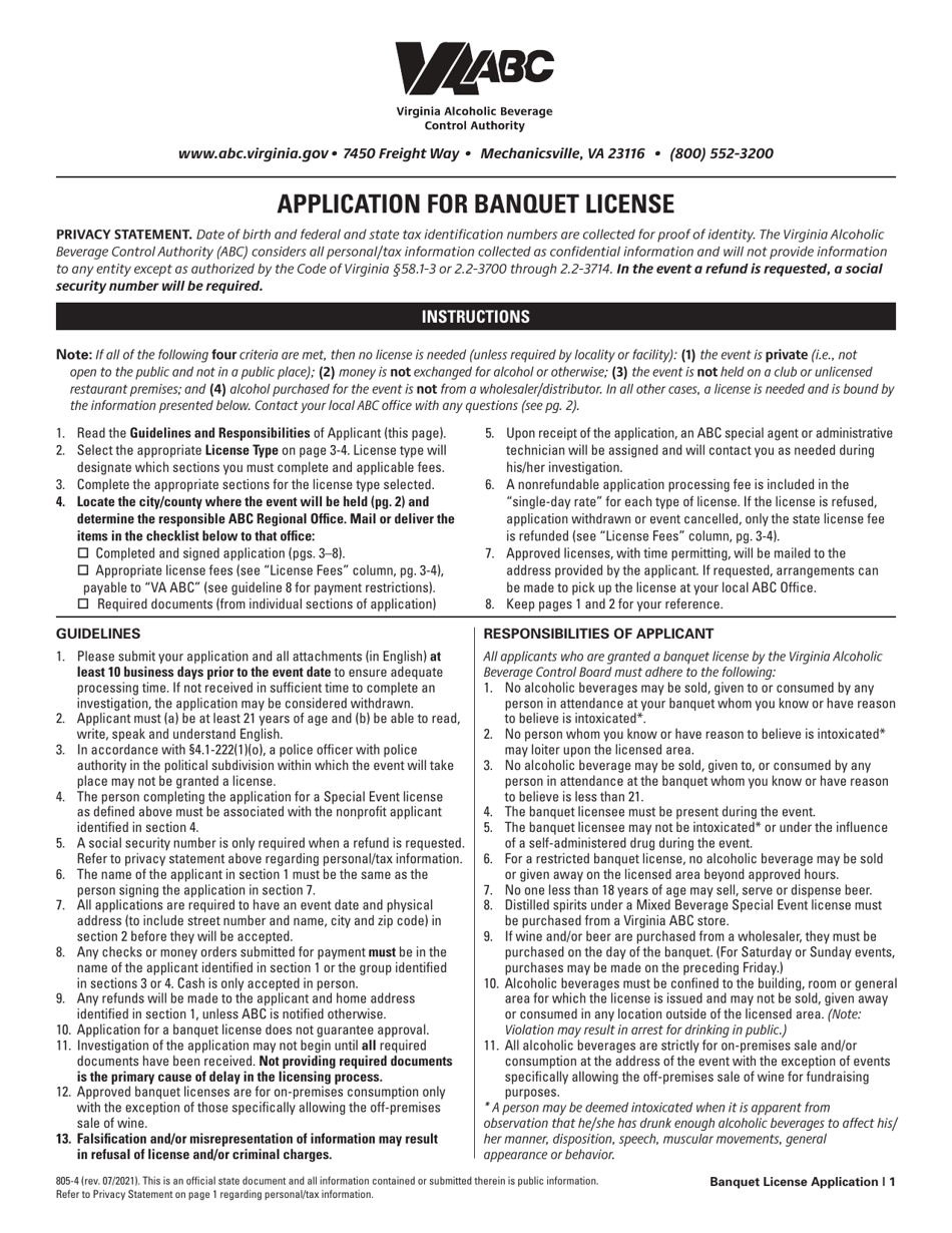 Form 805-4 Download Printable PDF or Fill Online Application for ...