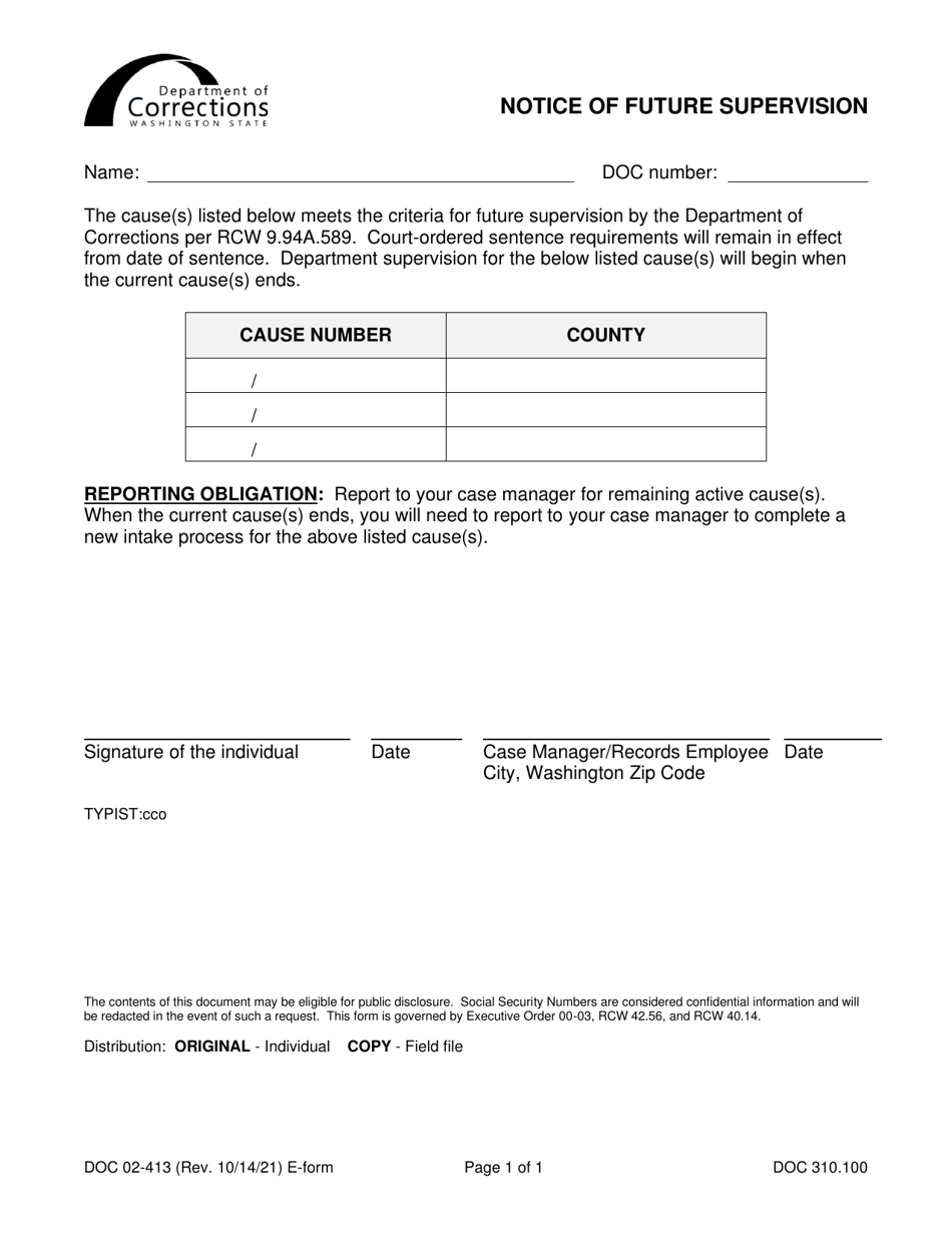 Form DOC02-413 Download Printable PDF or Fill Online Notice of Future ...
