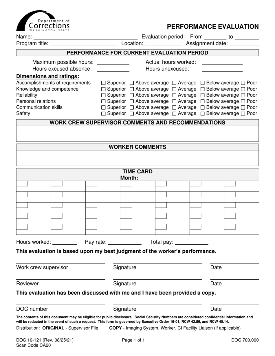 Form DOC10-121 Download Printable PDF or Fill Online Performance ...