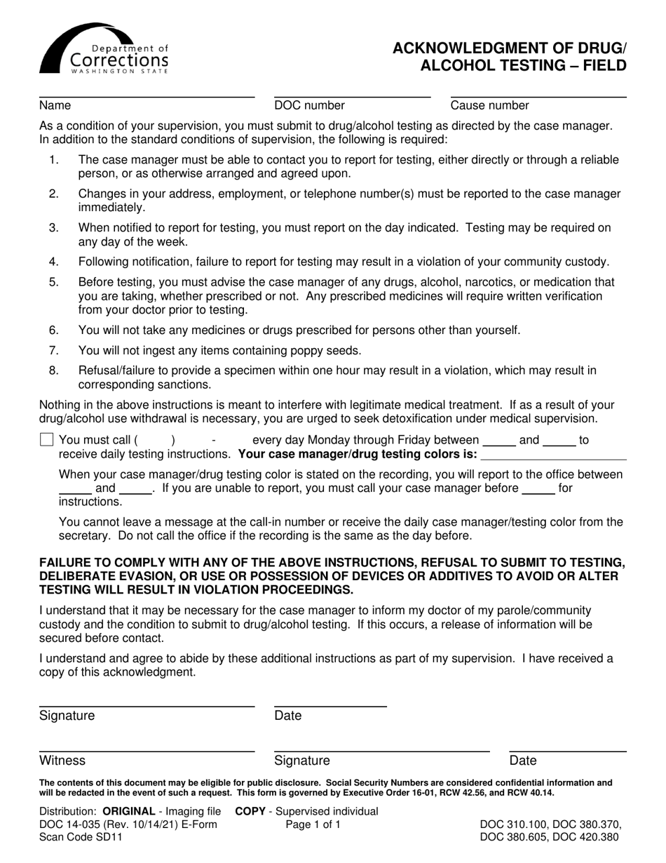 Form DOC14-035 Download Printable PDF or Fill Online Acknowledgement of ...