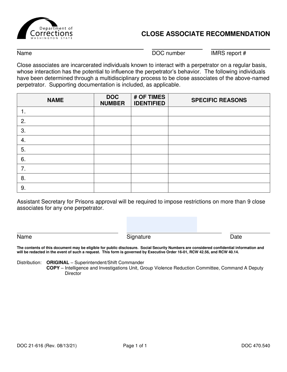 Form DOC21-616 - Fill Out, Sign Online and Download Printable PDF ...