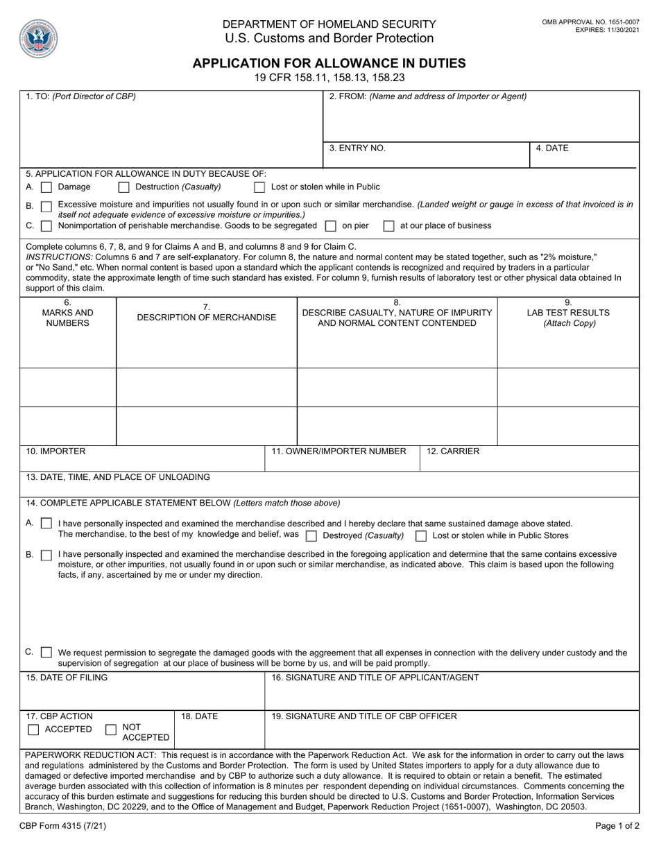 CBP Form 4315 - Fill Out, Sign Online and Download Fillable PDF | Templateroller