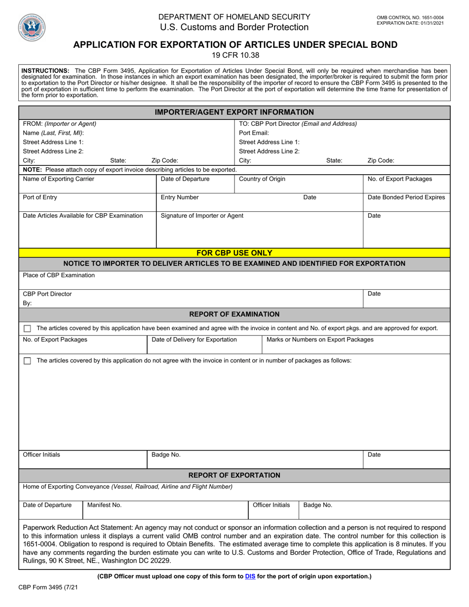 CBP Form 3495 Download Fillable PDF or Fill Online Application for ...