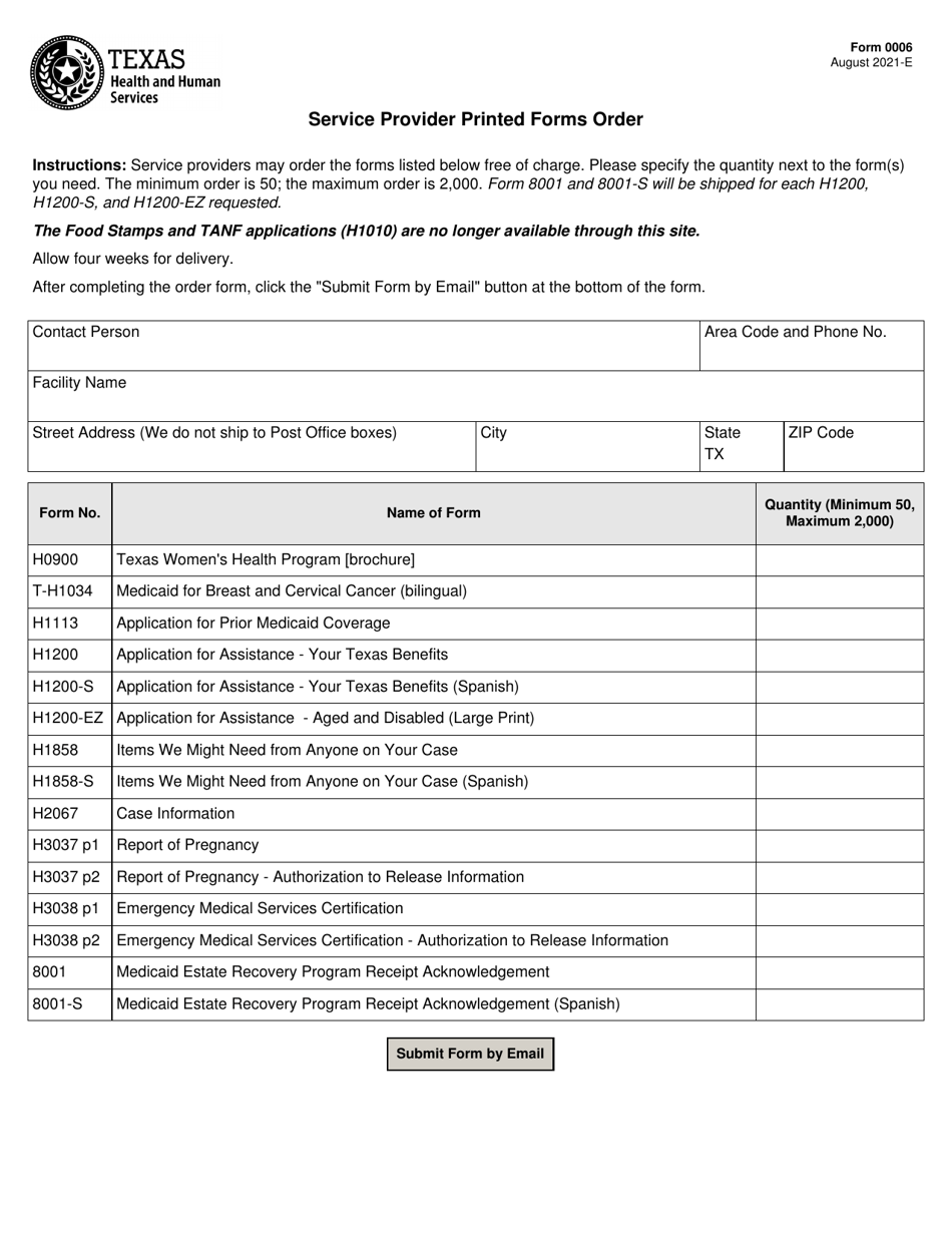 Form 0006 Download Fillable PDF or Fill Online Service Provider Printed ...
