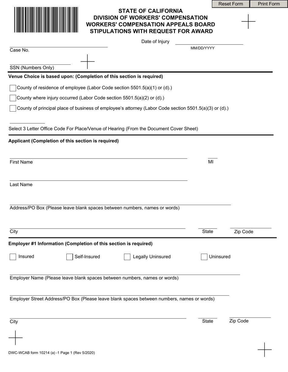 DWC WCAB Form 10214 (A) - Fill Out, Sign Online and Download Fillable ...