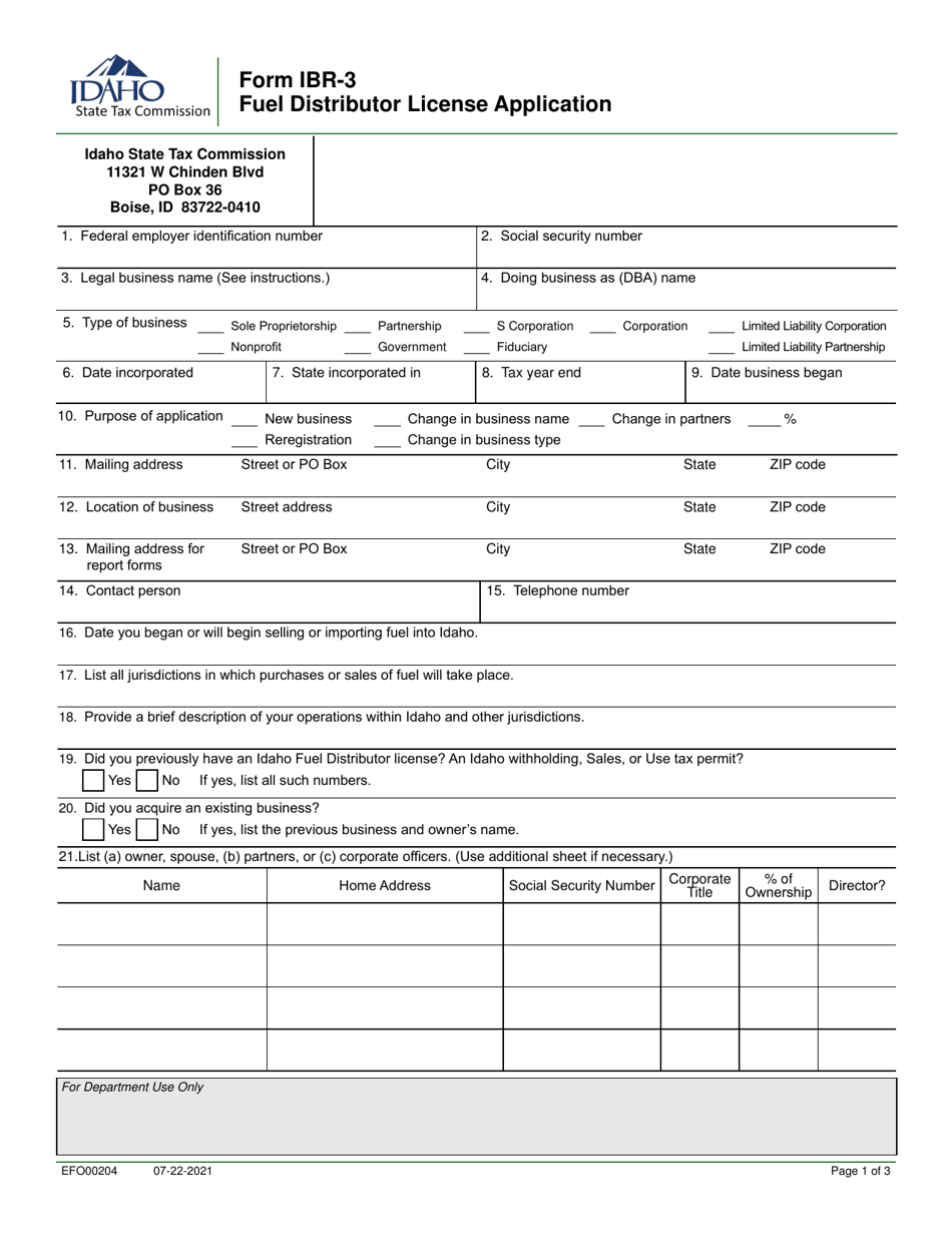 Form IBR-3 - Fill Out, Sign Online and Download Fillable PDF, Idaho ...