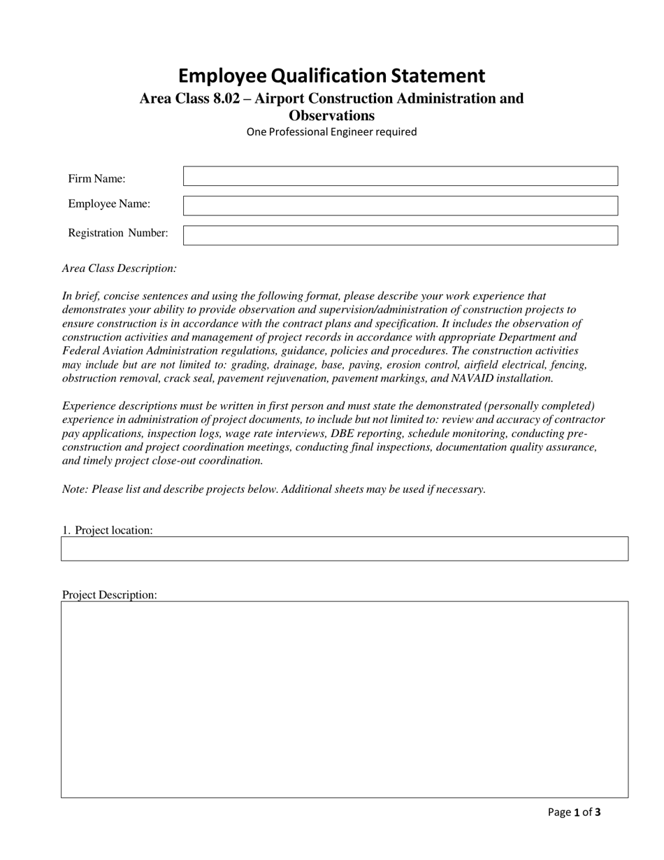 Georgia (United States) Employee Qualification Statement - Area Class 8 ...