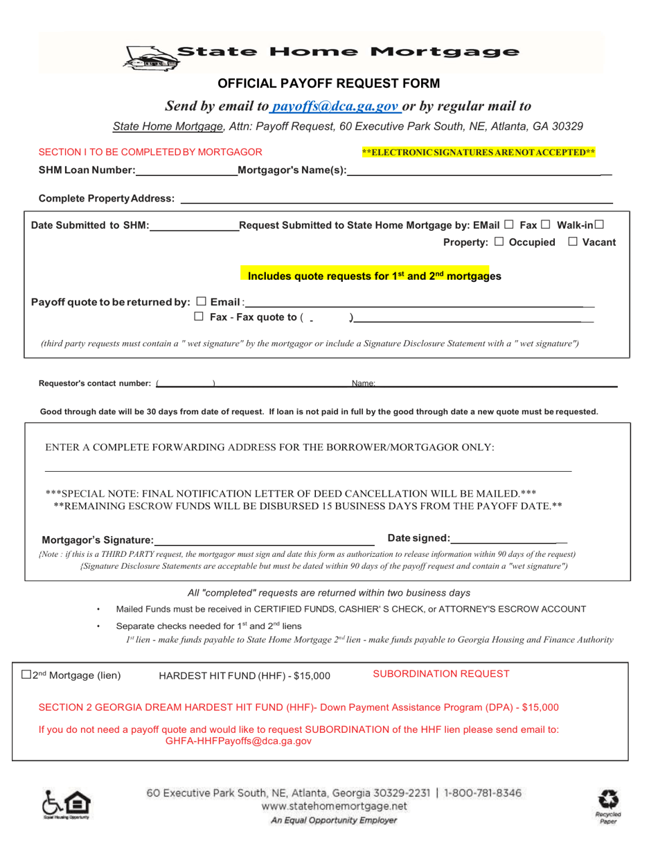Georgia (United States) Official Payoff Request Form - Fill Out, Sign ...